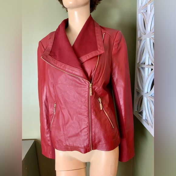 IMAN | Jackets & Coats | Iman Red Leather Zipper Motorcycle Jacket Size ...